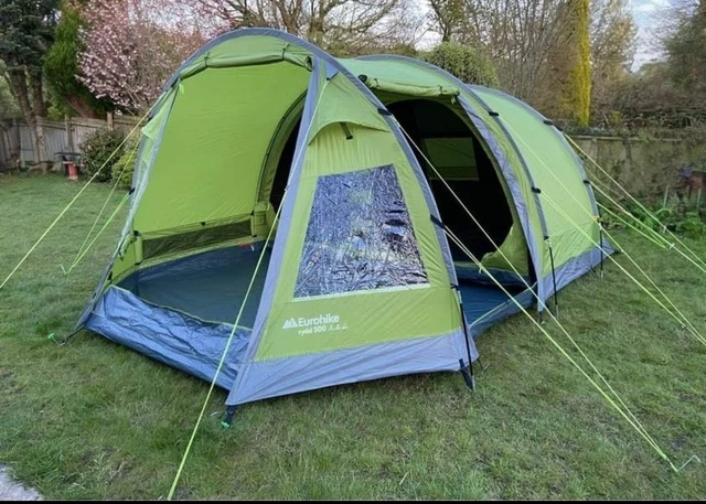 EUROHIKE RYDAL 500 Fiberglass Pole Tent Green plus roomy side extension ...