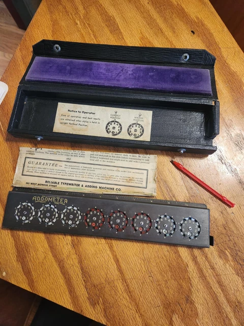 VINTAGE METAL ADDOMETER ADDING MACHINE IN CASE WITH STYLUS AND Working ...