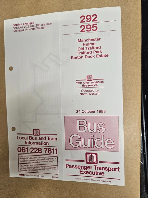 MANCHESTER AREA BUS Transport Timetable Leaflet 24 Oct 1988 CR2.198 £2. ...
