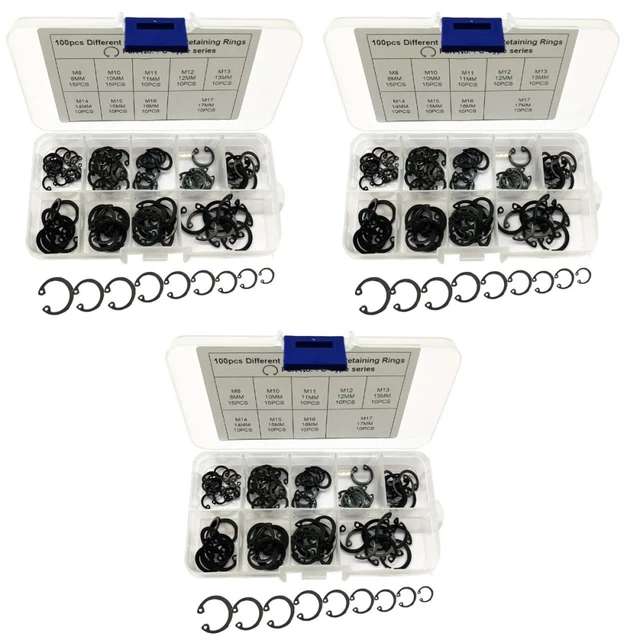 3PCS 100 IN 1 65 Mn Carbon Steel Universal Snap Rings Set for £19.28 ...