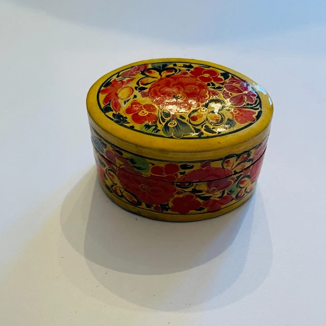 VINTAGE KASHMIRI PAPER Mache Box Indian Ring Box Trinket Box Red Green ...