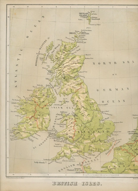 MAP BRITISH ISLES 1879 embossed map from the Plastic School Atlas 29 ...