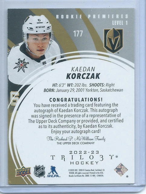 KAEDAN KORCZAK GOLD Rookie Premieres Auto /149 2022-23 Upper Deck ...