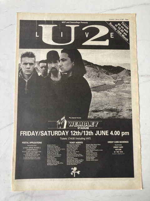 U2 WEMBLEY STADIUM 11" x 16" FULL PAGE MAGAZINE ADVERT POSTER 1987 £12. ...