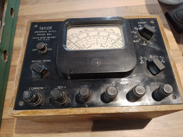 VINTAGE TESTER TAYLOR Model 85A With Wooden Surround Universal Meter DC ...