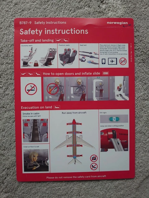 NORWEGIAN BOEING 787-9 V1 Safety Card £8.00 - PicClick UK