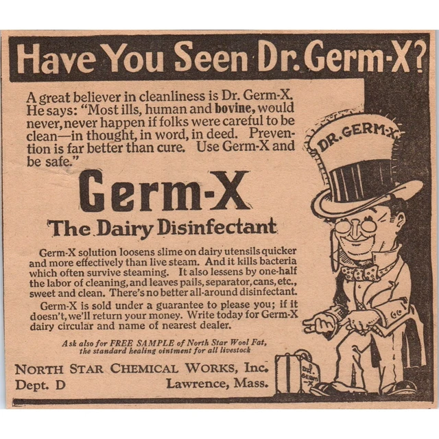 GERM-X DAIRY DISINFECTANT North Star Chemical Works Lawrence MA 1922 Ad ...