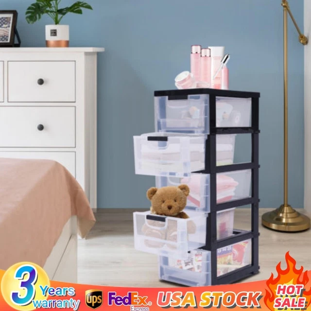 LARGE STACKABLE STORAGE Cabinet Transparent Dress Organizer 5 Drawers ...