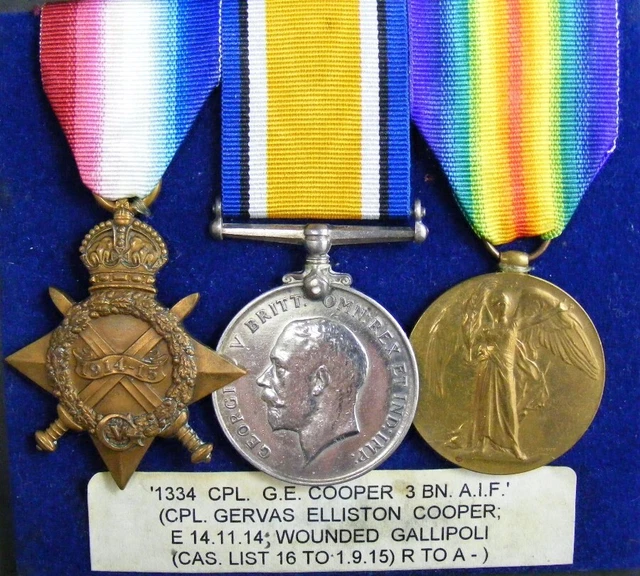 ORIGINAL AUSTRALIAN GRP 3 Medals: WW1 1914-15 trio 3 Bn AIF Cooper WIA Gallipoli $1,299.99 ...
