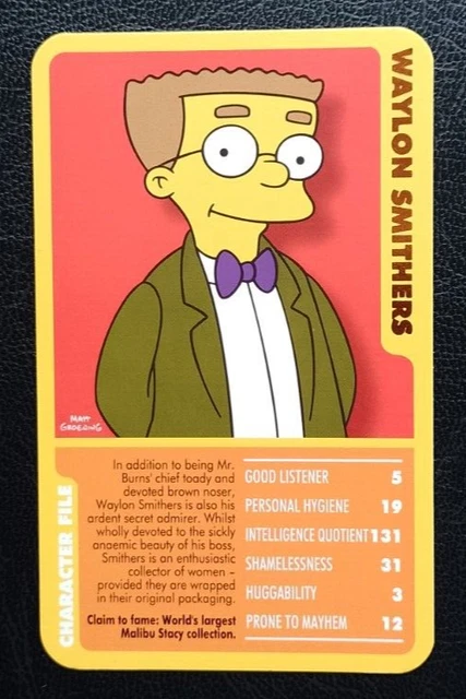 WAYLON SMITHERS OF "The Simpsons" exclusive Top Trumps Specials card ...