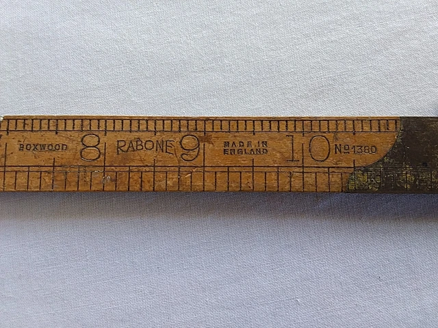VINTAGE BOXWOOD BRASS MEASURING RULE FOLDING RULER JOHN RABONE 24" No ...