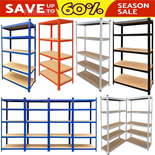 5 TIER GARAGE Racking Shelving Unit Boltless Heavy Duty Metal Shelf ...