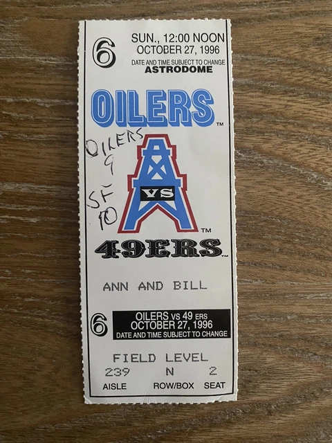 SF 49ERS AT Houston Oilers Ticket 1996 Terrell Owens 2e carrière TD ...