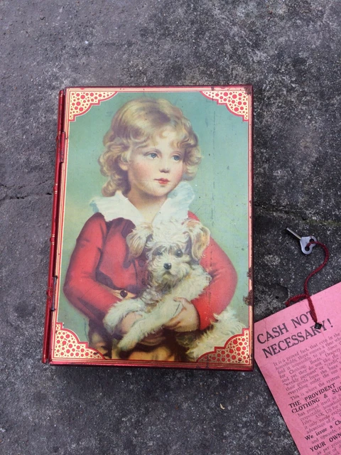 ANTIQUE BOOK SHAPED TIN MONEY BOX MASTER SIMPSON TEA SWEETS 1920s With ...