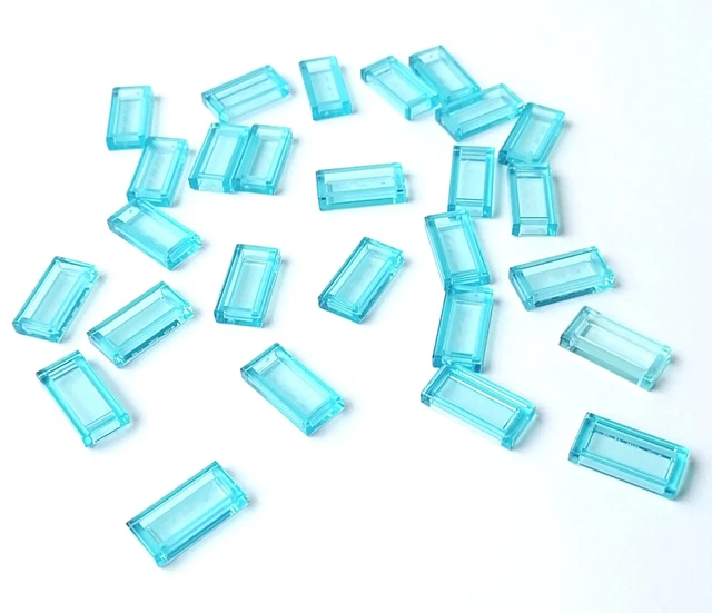 100X LEGO 3069B 1x2 Fliese Tile Trans Light Blue Clear Transparent Blau ...