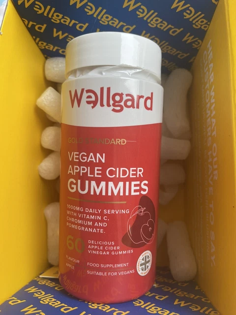 WELLGUARD VEGAN APPLE Cider Vinegar Gummies 60/Vitamin C/Chromium/New ...
