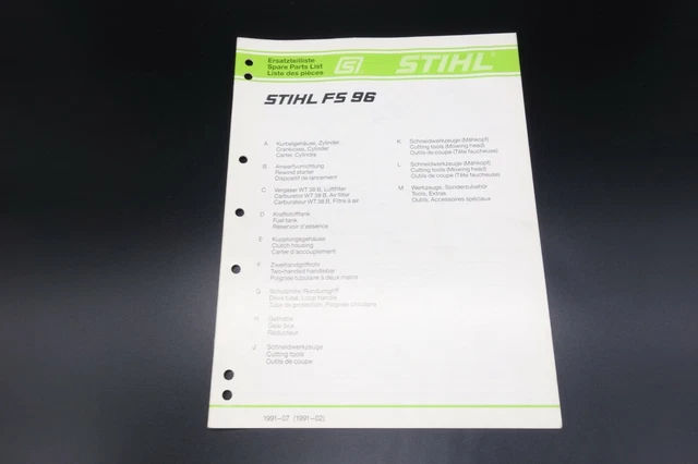 STIHL DÉBROUSAILLEUSE FS96 FS 96 Liste Pièces détachées Vue éclaté ...
