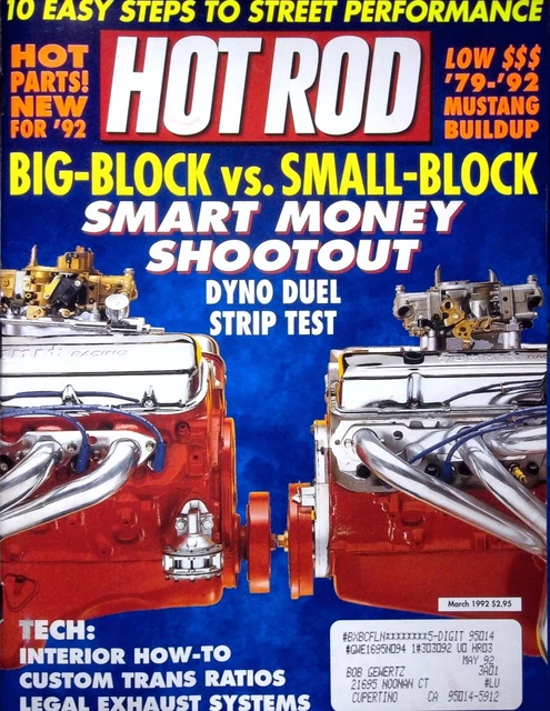 BIG - BLOCK Vs Small-Block, Hot Rod Magazine March 1992 £6.24 - PicClick UK
