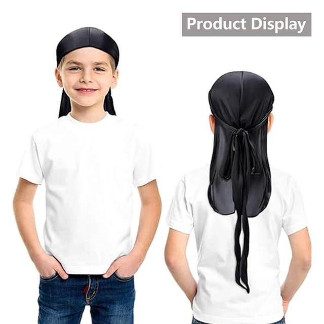 SILKY DURAG FOR Kids Adult Long Tailed Pirate Hat Hip-Hop Bandanas ...