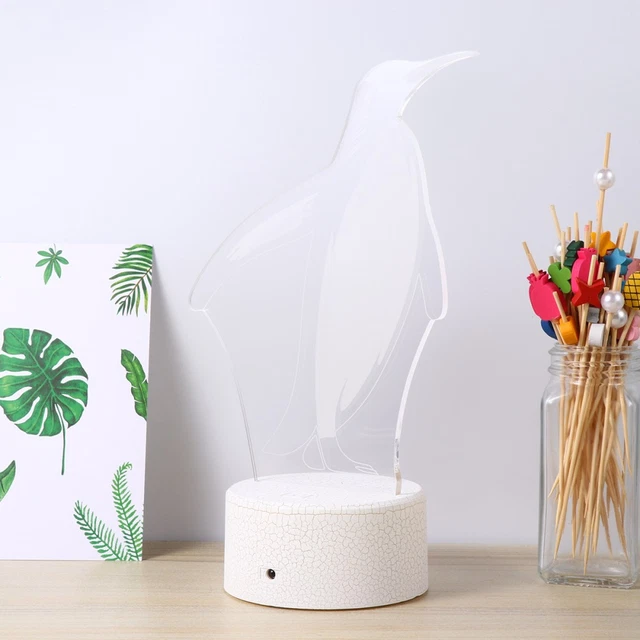 PENGUIN PATTERN 3D LED Touch Night Lamp Acrylic Illusion Light Colorful ...