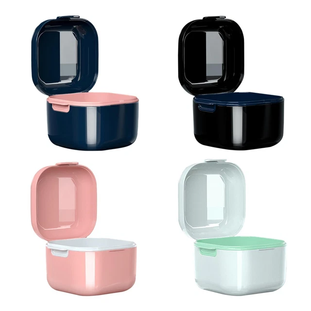 DENTURE CASE WITH Strainer Basket Denture Cup Soak Container for Night ...