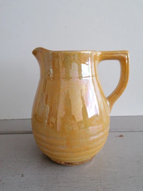 VINTAGE GOVANCROFT GLASGOW Pottery Jug Vase Yellow Lustre/Spongeware ...