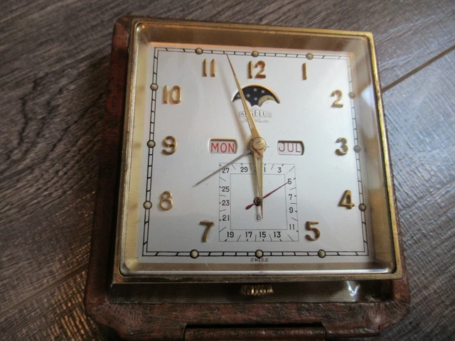 VINTAGE 8 DAY ANGELUS FOLIO LUXE TRIPLE DATE MOON PHASE ALARM TRAVEL ...