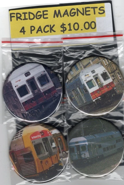 MIXED 4 PACK SYDNEY TRAINS V SET 57mm BUTTON FRIDGE MAGNETS $10.00 ...