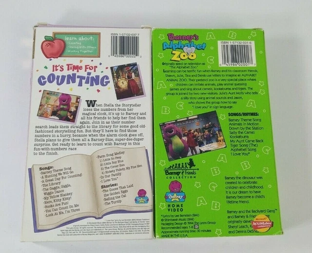 BARNEY AND FRIENDS ”Barneys alphabet zoo” "it's time for counting" VHS ...
