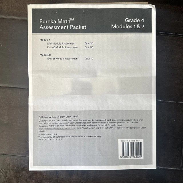 EUREKA MATH ASSESSMENT Packet Grade 4 Modules 1 and 2 Set of 30 £27.86 ...