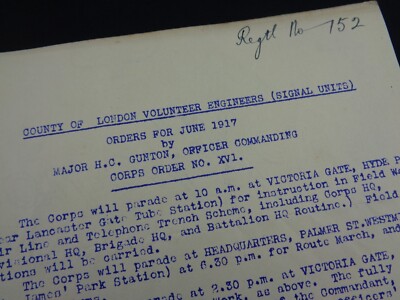 WW1 BRITISH ARMY COMMANDING OFFICER'S ORDERS (LONDON Vol. Engineers ...