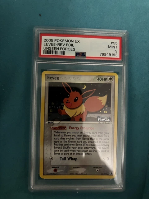 2005 POKEMON EX Unseen Forces Eevee Reverse Holo #55 PSA 9 Mint Stamped ...