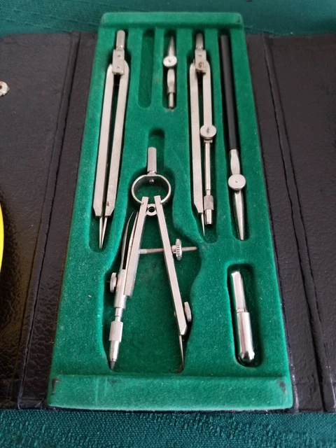 VINTAGE GERMAN PROTRACTOR Compass Divider Caliper Engineering Set Case ...
