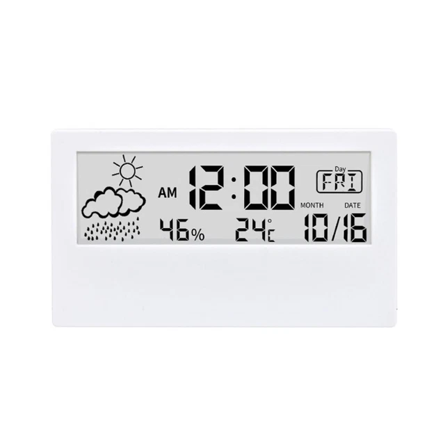 DIGITAL WALL CLOCK Temperature Humidity Week Display Auto Dimmable ...