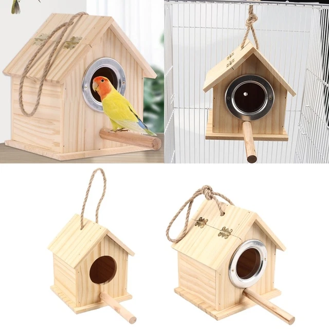 PARAKEET NEST BOX Bedding Bird Nesting House For Cage Wooden Bird House ...