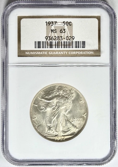 1937 50C WALKING Liberty Half Dollar NGC MS63 Vintage Brown Label ...