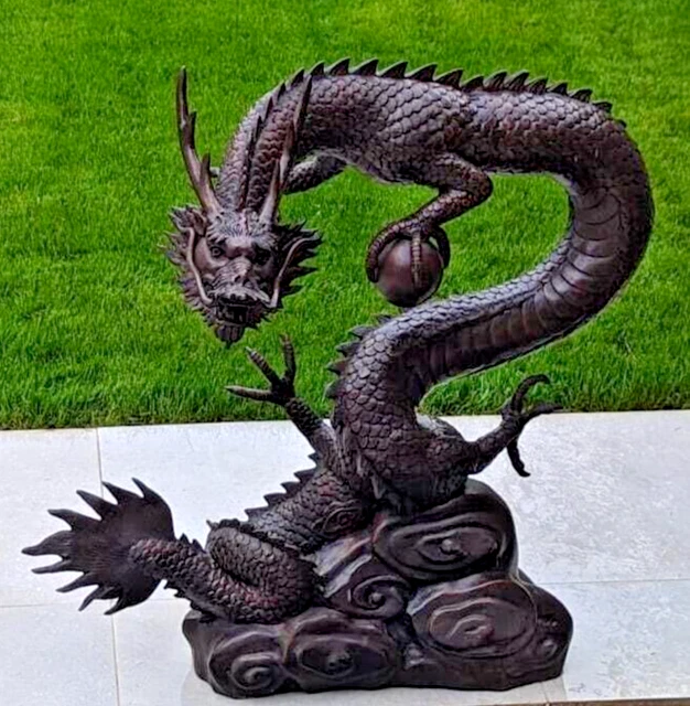 BRONZE DRAGON LARGE Water Feature Bronze oriental lucky Dragon of good ...