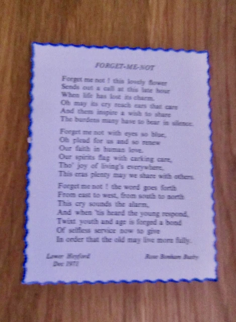 FORGET-ME-NOT : Poem by Rose Bomham Busby for Lower Heyford , Oxford ...