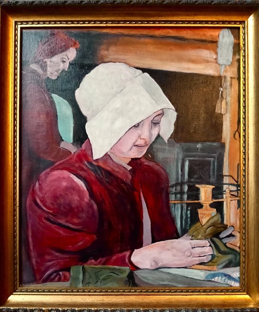 VINTAGE LARGE IMPRESSIONIST Oil Painting,Old Housemaid Woman Portrait ...