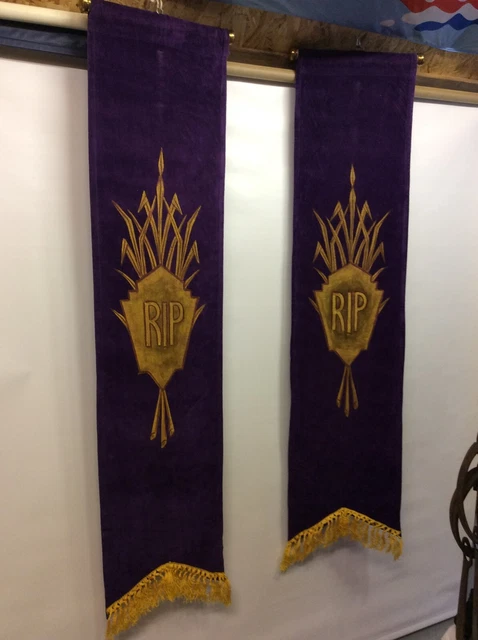 ANTIQUE RARE Pair Church Altar Banner Religious Catholic Rip $165.00 ...