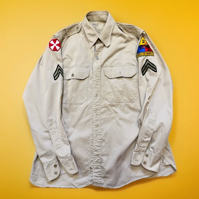 WW2 CHINO SHIRT fully patched - original wartime patches - Large 25inch ...