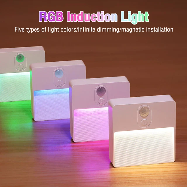 RGB LED MOTION Sensor Under Cabinet Closet Light USB Rechargeable ...