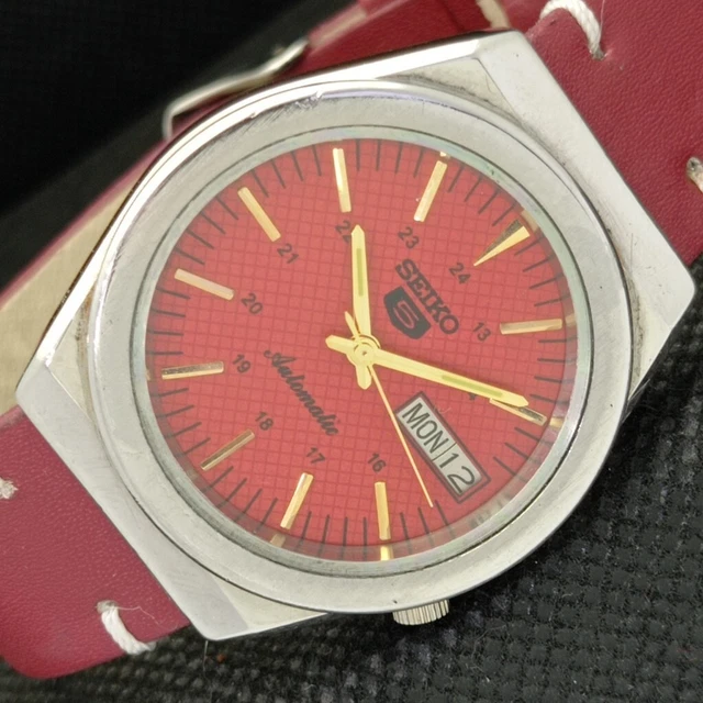 RARE OLD SEIKO 5 AUTOMATIC 7009A VINTAGE JAPAN MENS D/D RED WATCH 568f ...