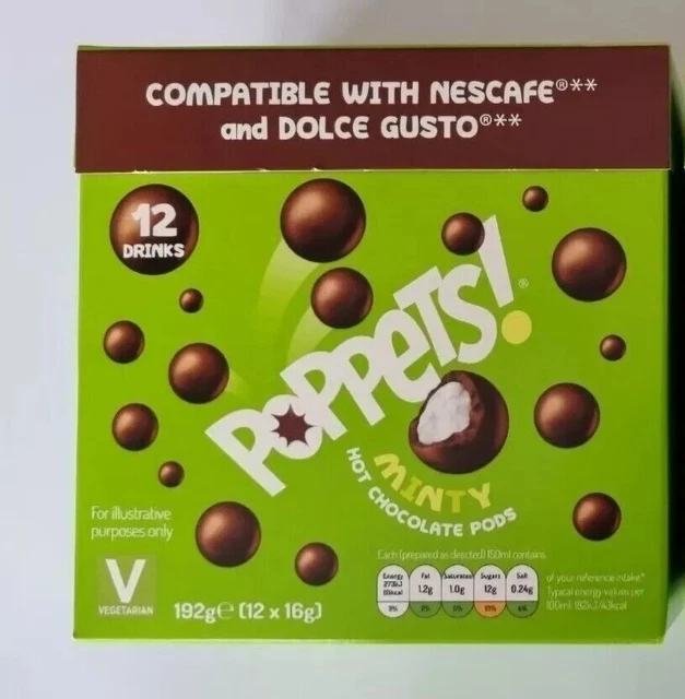 POPPETS MINT HOT Chocolate- Nescafe Dolce Gusto Compatible Pods x12 MIX ...