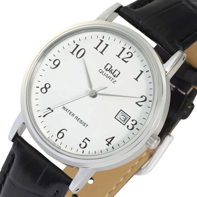 Q&Q BRAND MEN Watch White Black Date Analog Leather Men £55.64 ...
