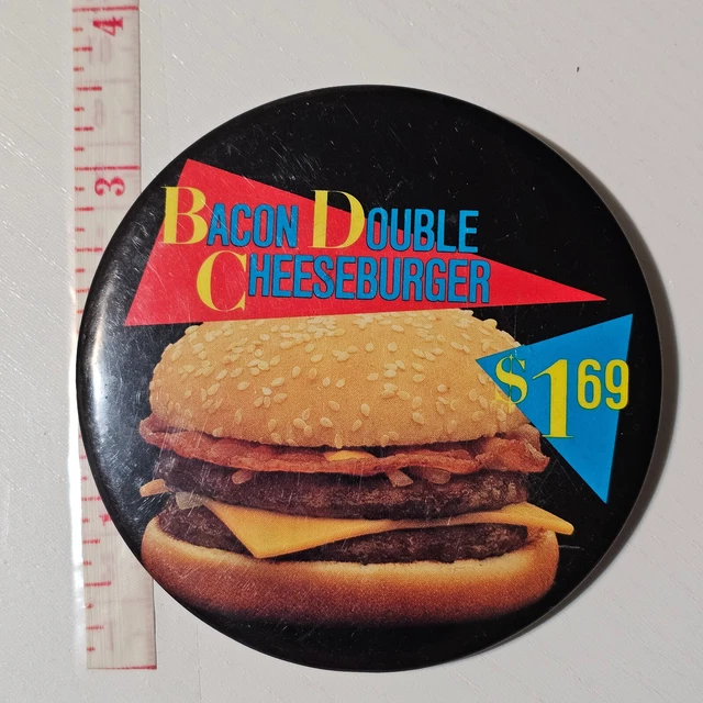 MCDONALDS PIN &BACON Double Cheeseburger $1.69" Button Vintage Retro ...