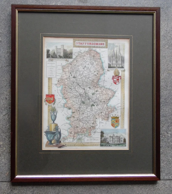 ANTIQUE MAP OF Staffordshire, Moule Hand Coloured Original 1840 £68.00 ...
