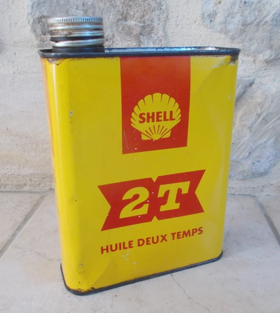 ANCIEN BIDON D'HUILE en étain SHELL 2T ancien France français jaune ...