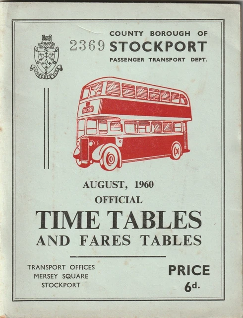 STOCKPORT PASSENGER TRANSPORT Dept. Bus Timetable August 1960 £16.00 ...