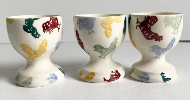 EMMA BRIDGEWATER EGG CUPS x 3 POLKA CHICKENS HOWDENS HENS COCKERALS ...